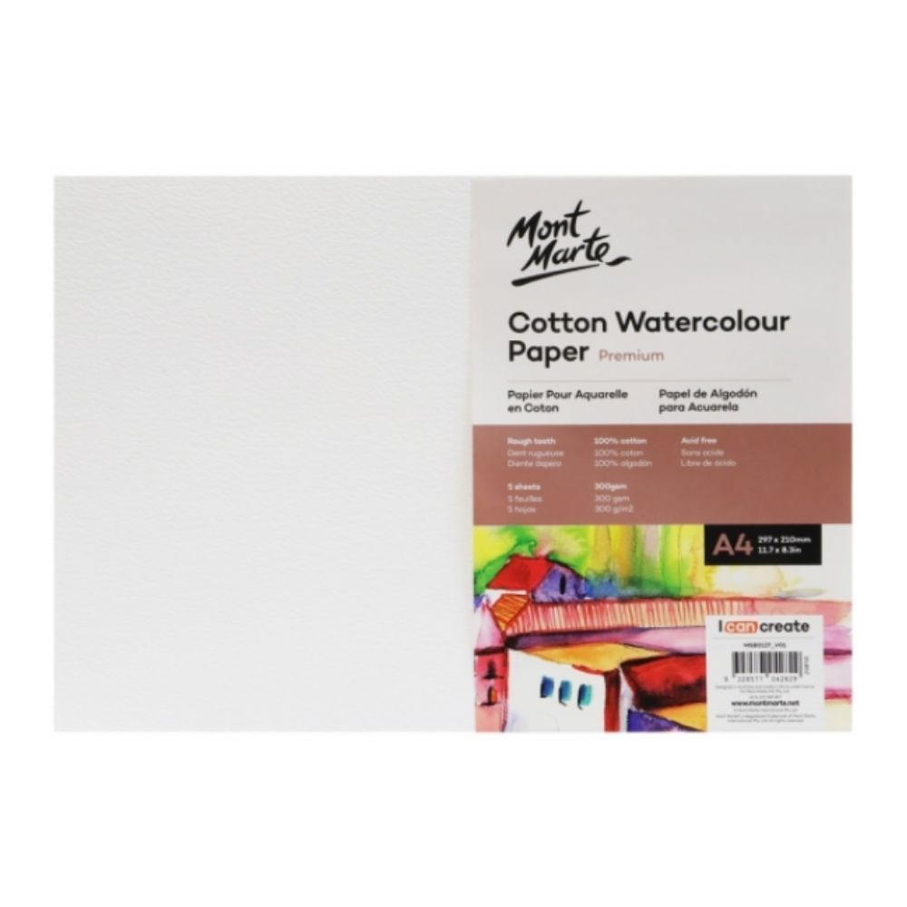 Mont Marte Premium Cotton Watercolour Paper A4 300gsm 5 Sheet ...