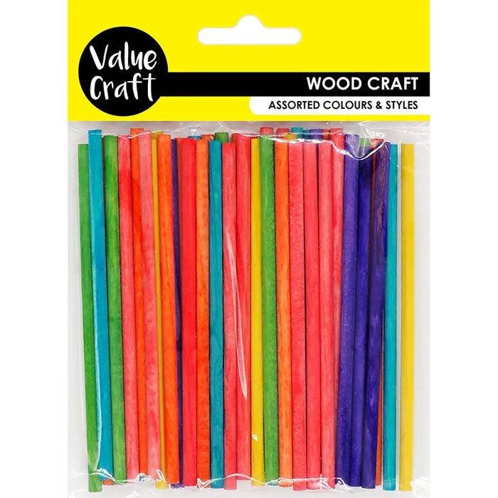 Value Craft Mini Wood Dowels Coloured 10cm Pk50 – Melbourne Arts & Crafts
