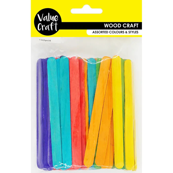 Value Craft Wood Icy Pole Sticks Coloured 15cm Pk100 – Melbourne Arts ...